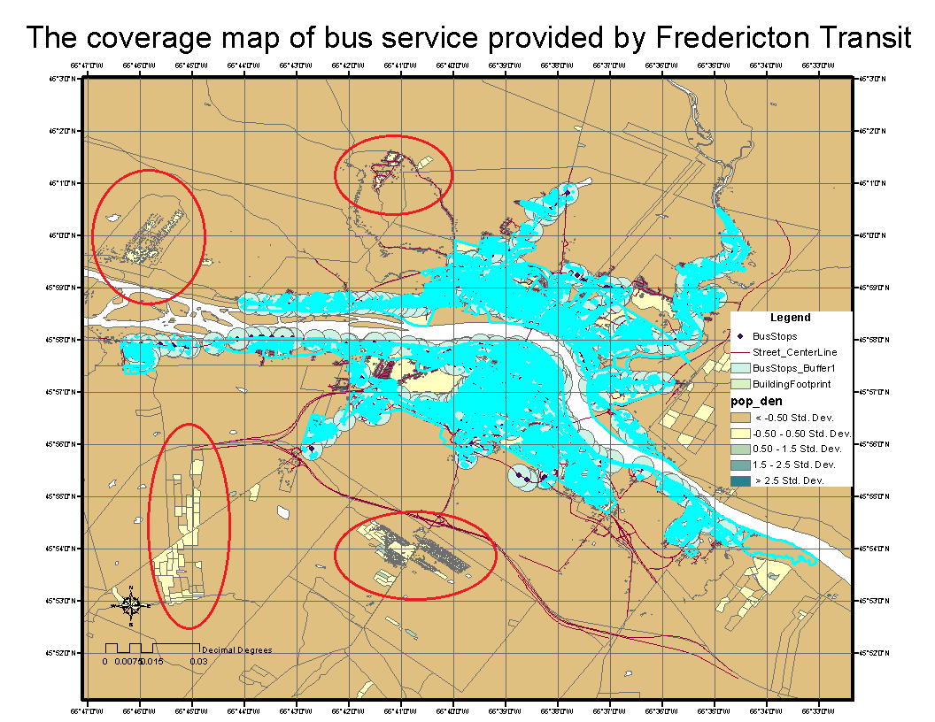 Using GIS to analyse the transit service in Fredericton